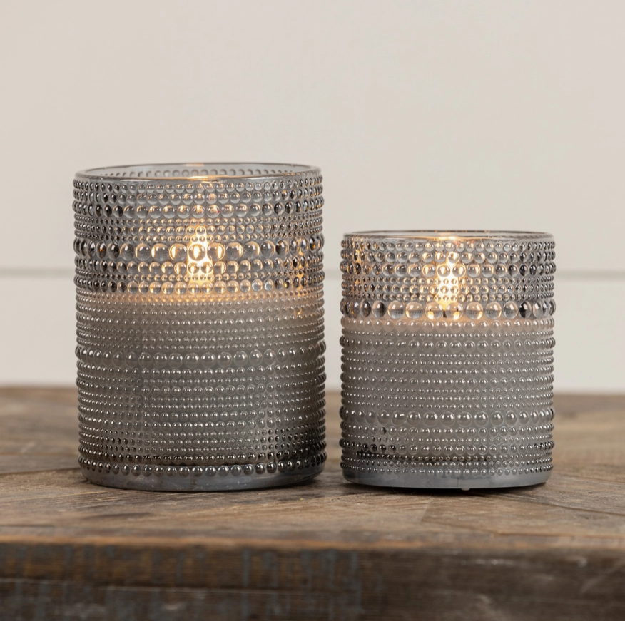 Grey Embossed Hobnail Flameless Candle | Blu Ivy